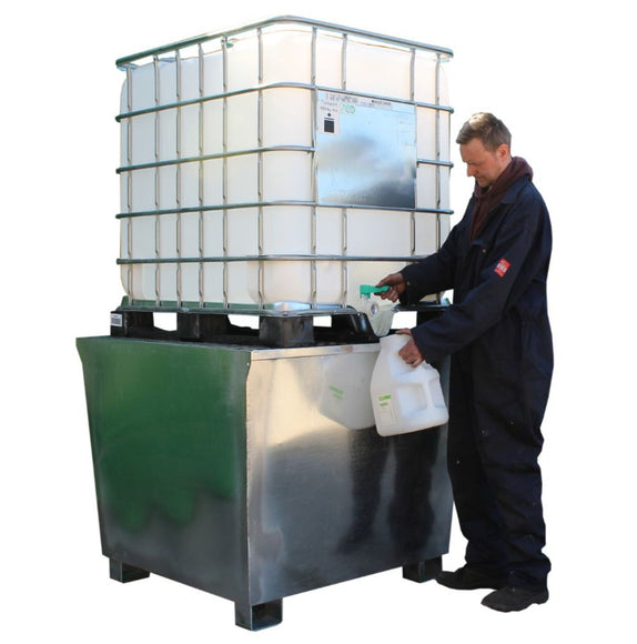 Galvanised Steel Single IBC Bund Pallet | UK Storage Compliant