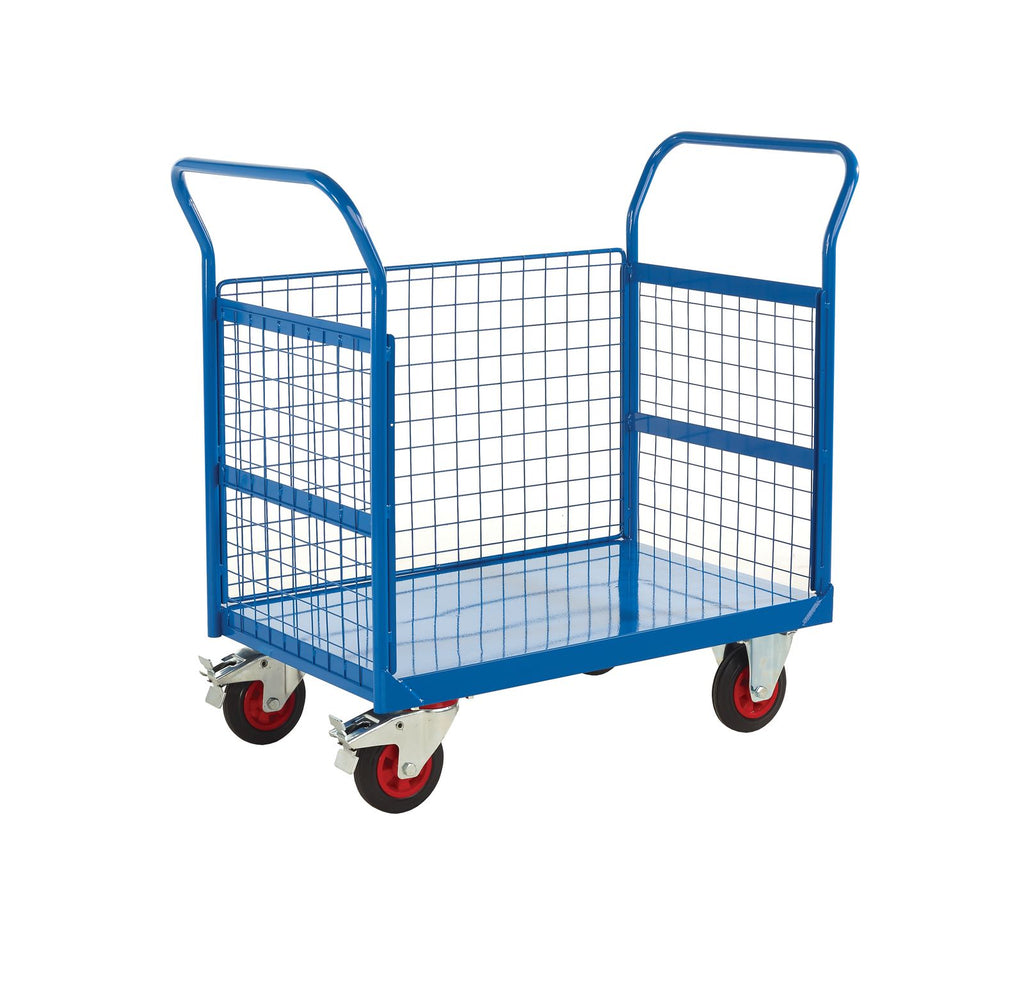 3 Sided Platform Trolley with Mesh Sides | First Mats Ltd