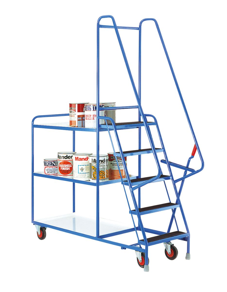 5 Step Warehouse Picking Trolley - Reversible White Shelves